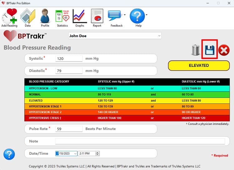 Edit Blood Pressure Reading - TruVes